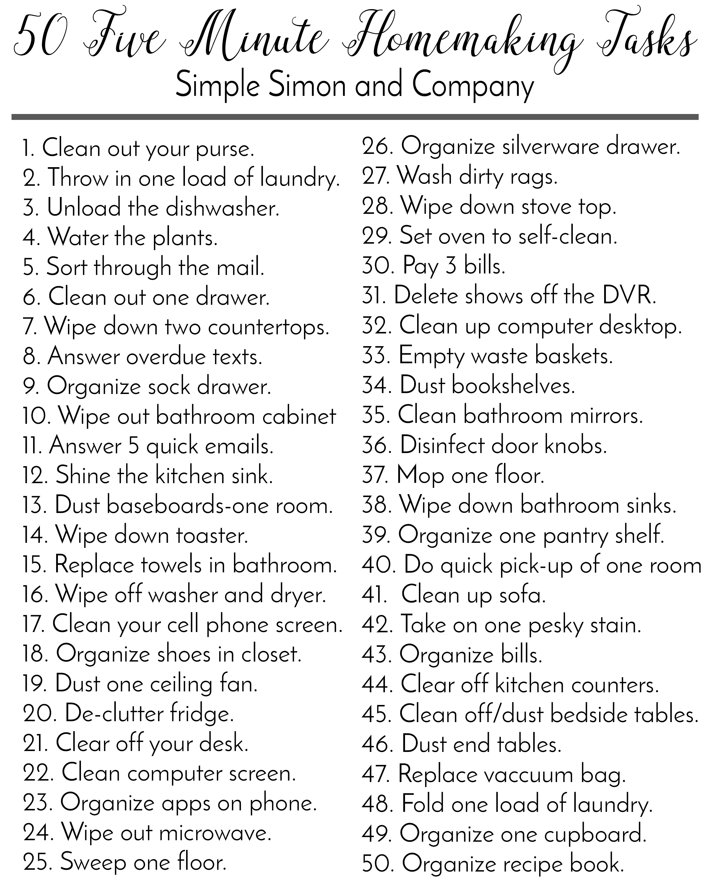 5 Minute Homemaking Tasks | Simple Simon and Company | Bloglovin’